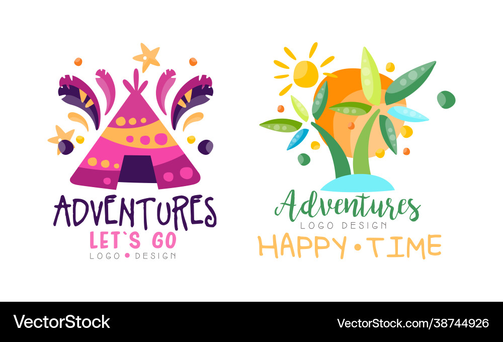 Adventures happy time logo design set let go hand Vector Image