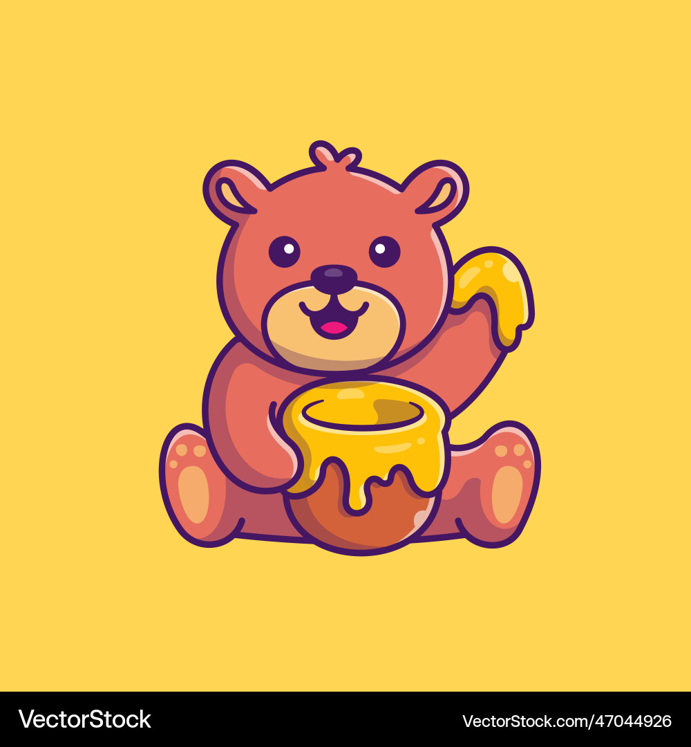 Cute honey bear with honey cartoon Royalty Free Vector Image