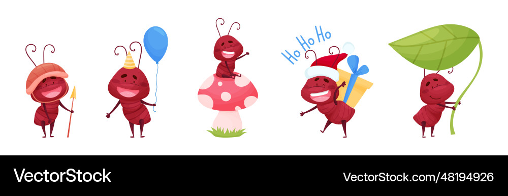 Cute little ant baby doing various activities Vector Image