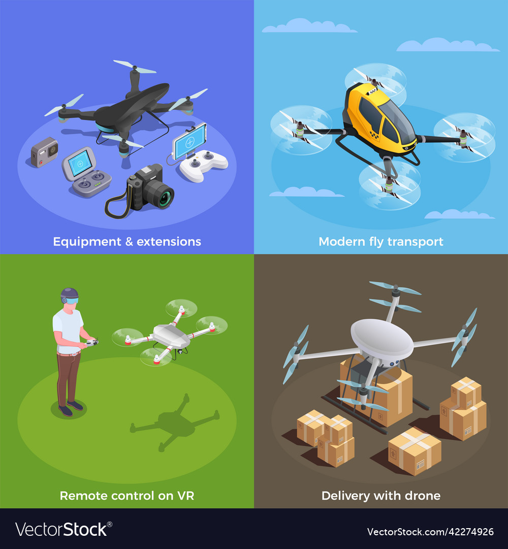 Drones isometric concept Royalty Free Vector Image