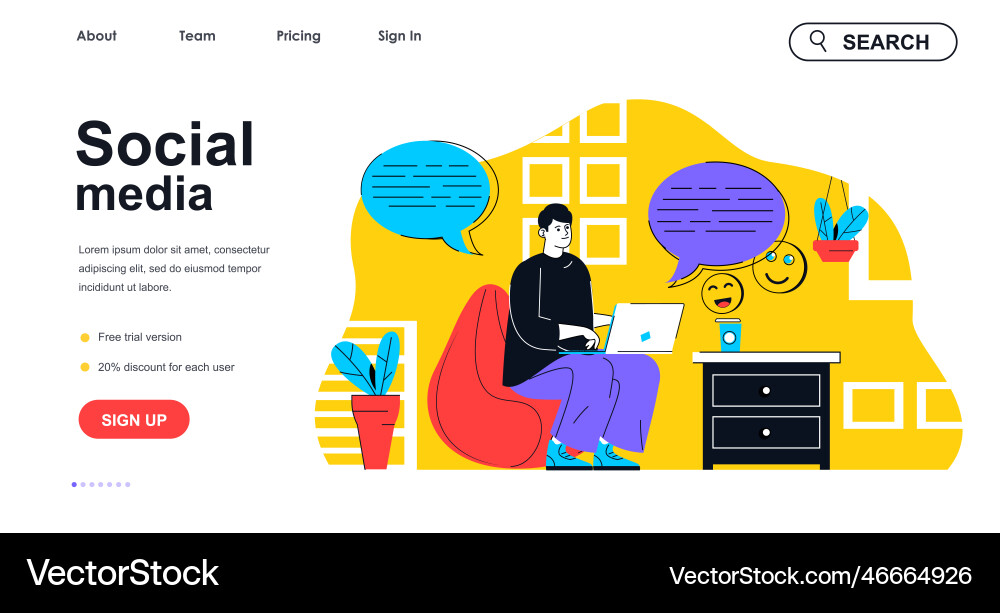 Social media concept for landing page template Vector Image