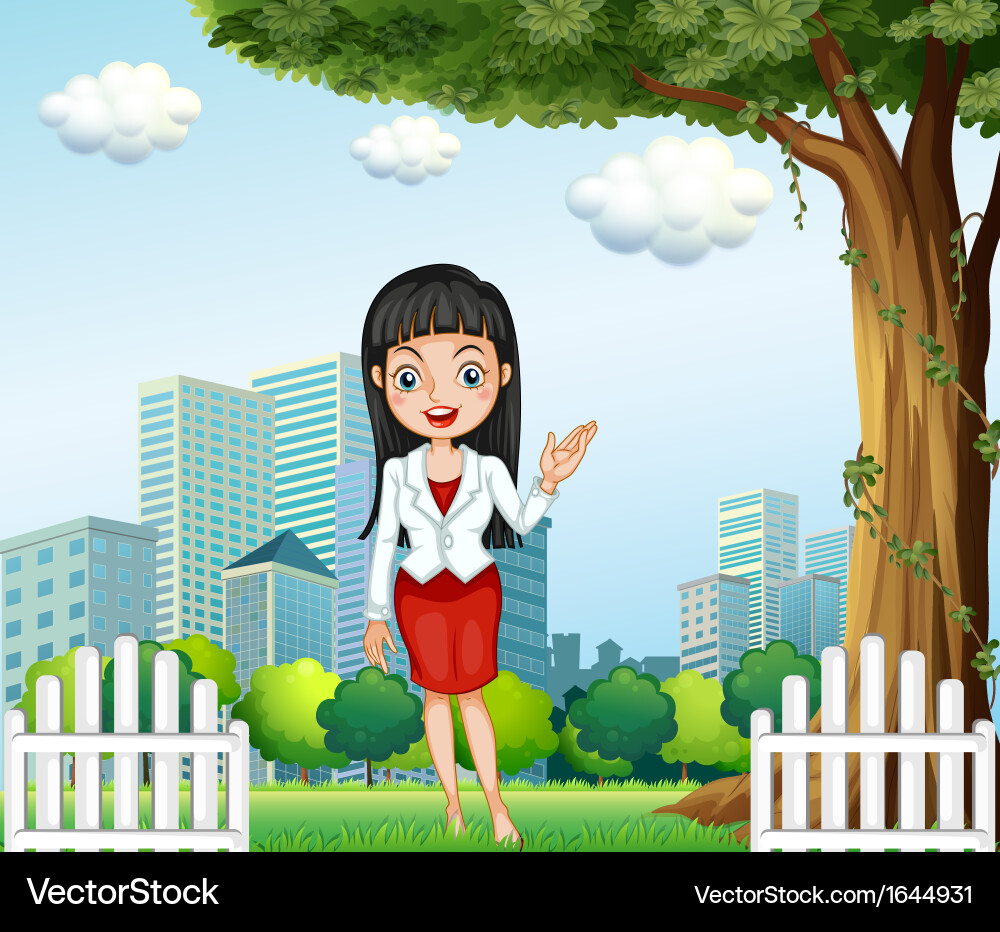 A pretty lady standing near the tree across Vector Image