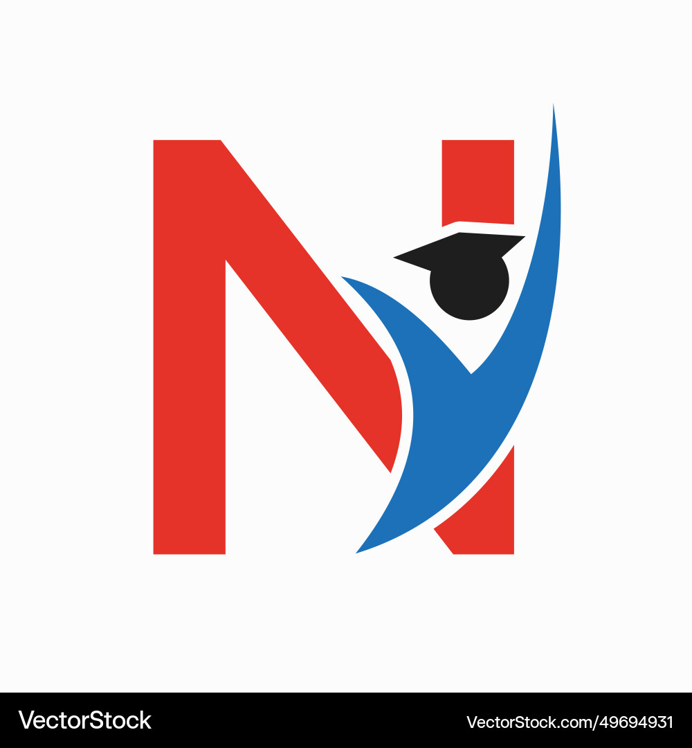 Education logo on letter n with graduation hat Vector Image