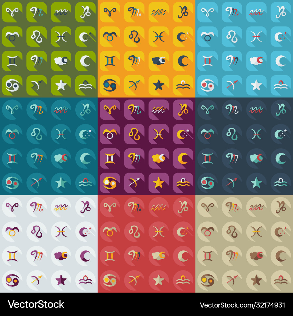 Flat concept set modern design with shadow zodiac Vector Image