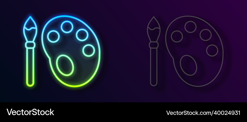 Glowing neon line paint brush with palette icon Vector Image