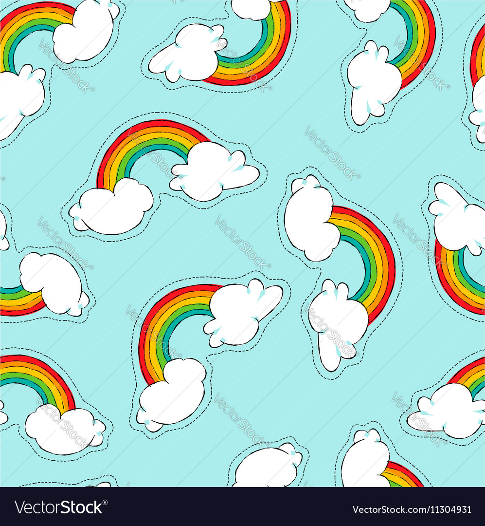 Hand drawn rainbow patch icon seamless pattern Vector Image