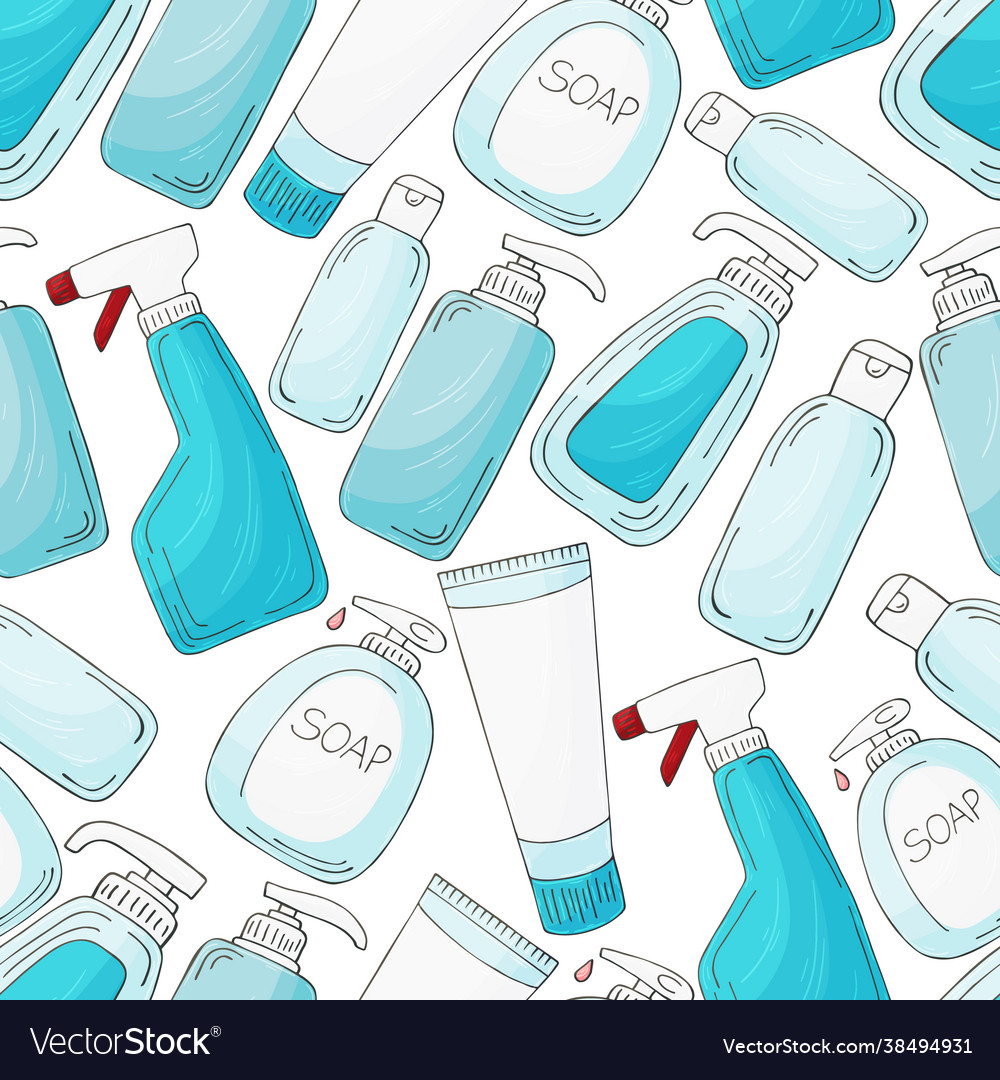 Seamless pattern set bathroom elements in hand Vector Image