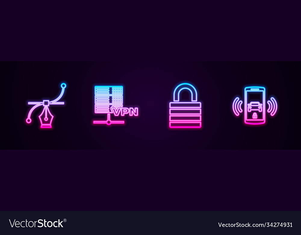 Set Line Bezier Curve Server Vpn Lock And Smart Vector Image