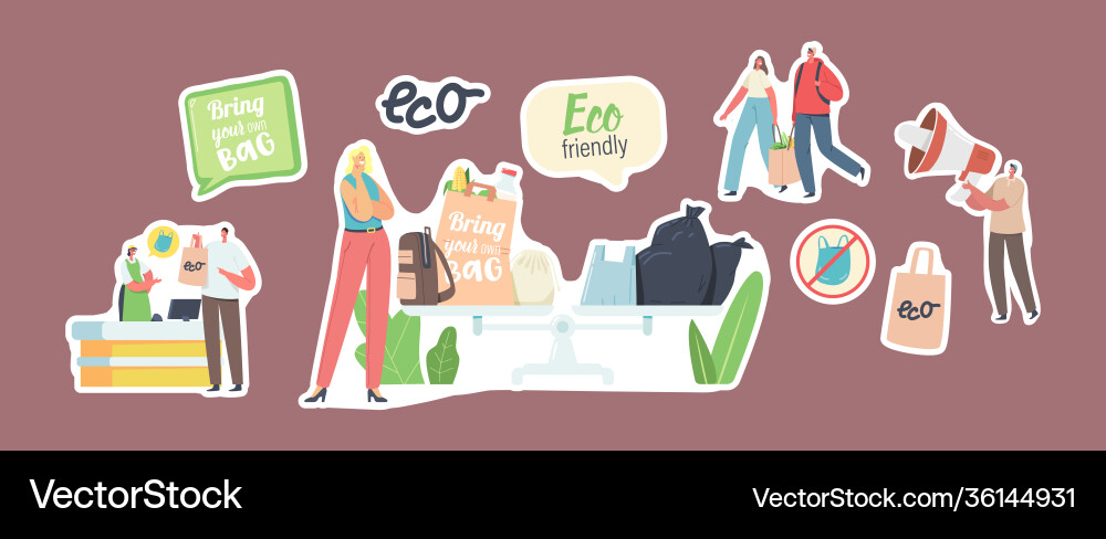 Set stickers people visit shop with reusable Vector Image