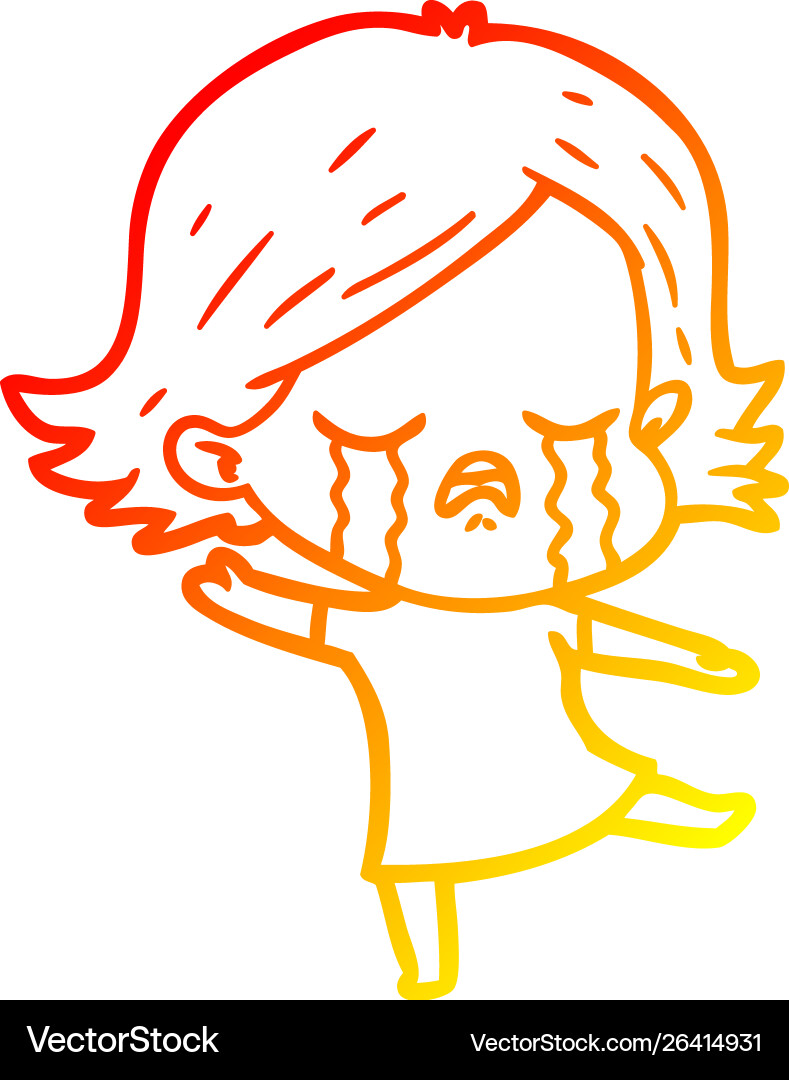 Warm gradient line drawing cartoon girl crying Vector Image
