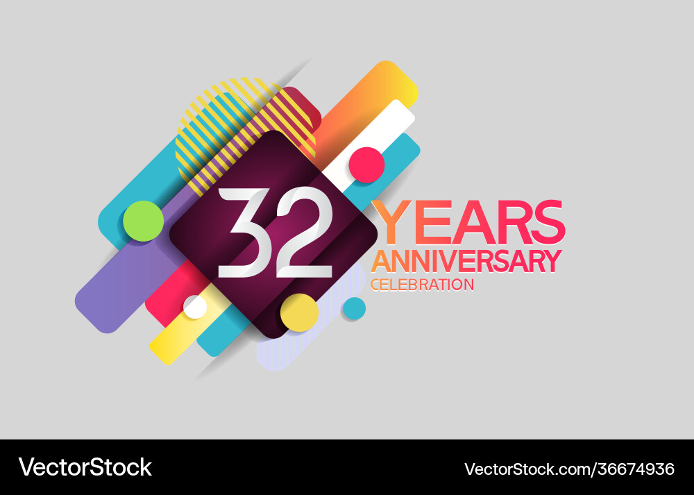 32 years anniversary colorful design with circle Vector Image