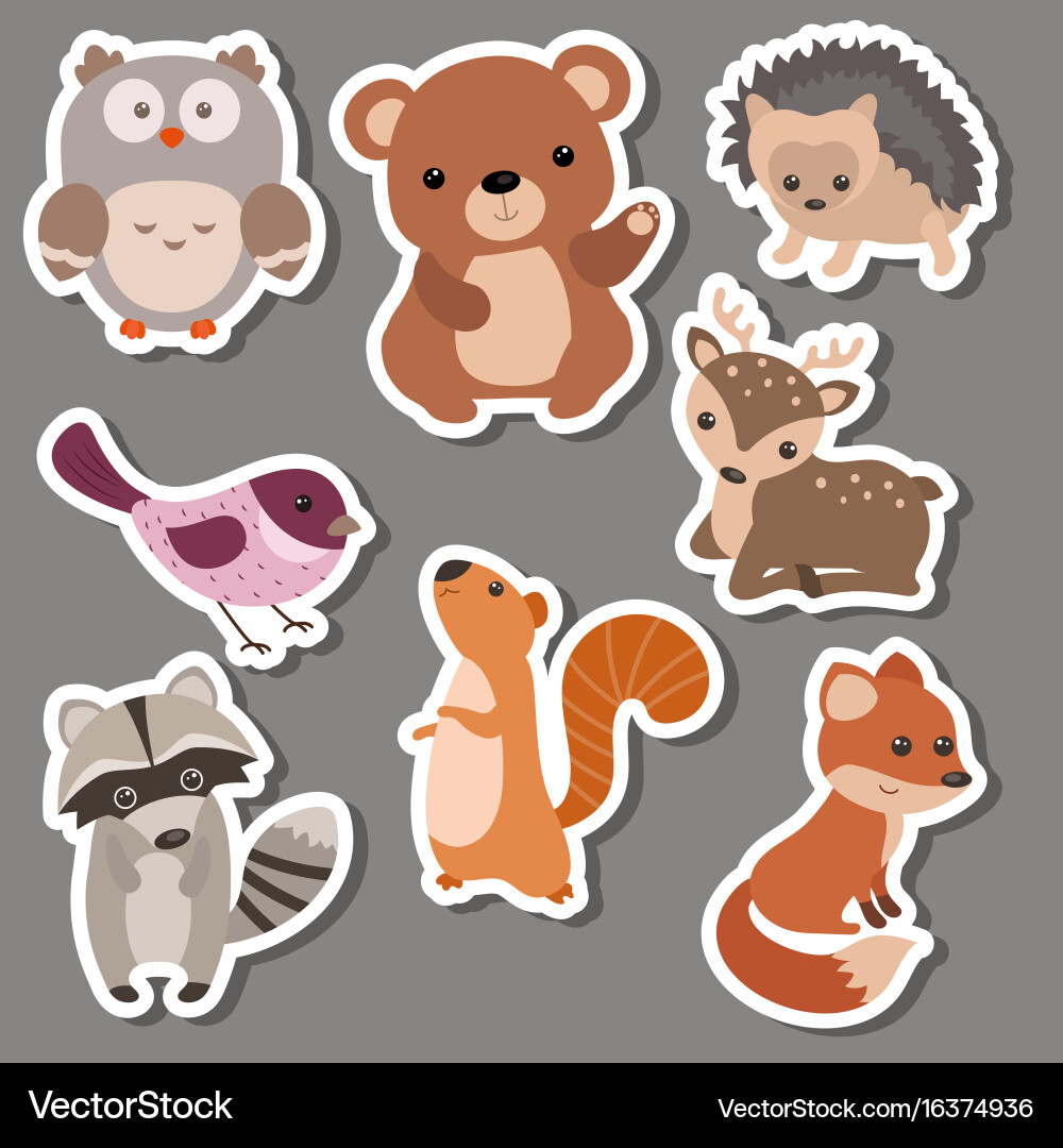 Forest animal stickers animal stickers Royalty Free Vector