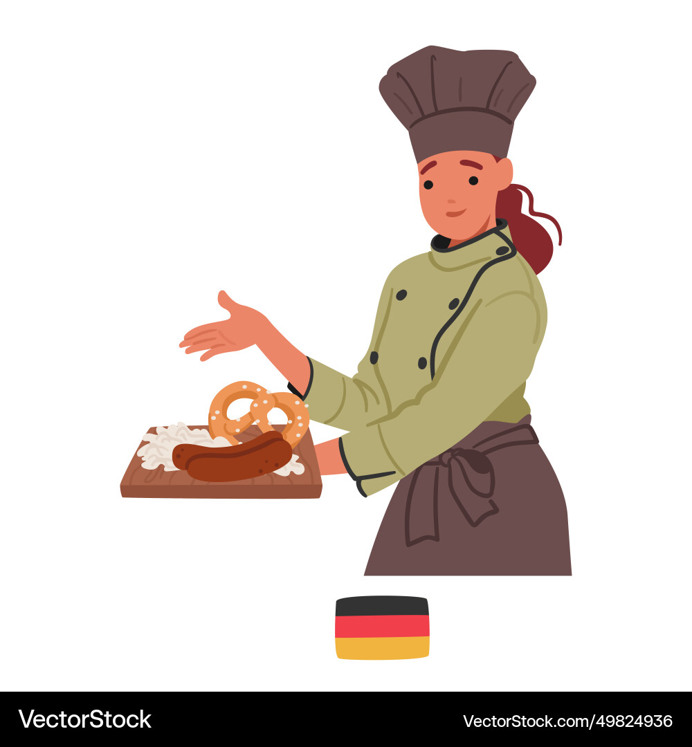 German chef female character proudly presents Vector Image