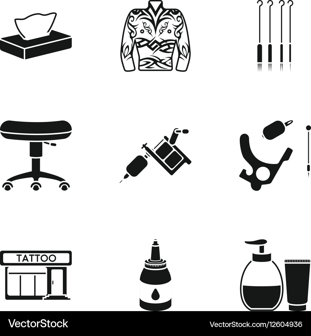 Tattoo studio set icons in black style Big Vector Image