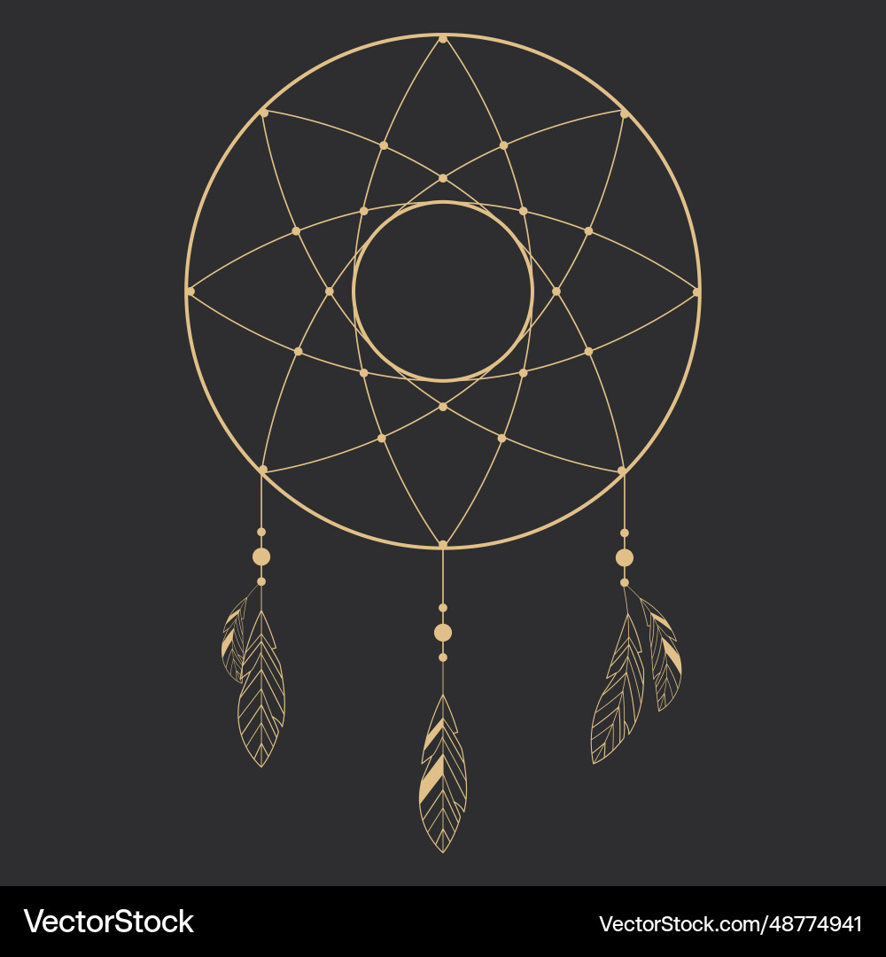 Golden tribal dream catcher native ornament Vector Image
