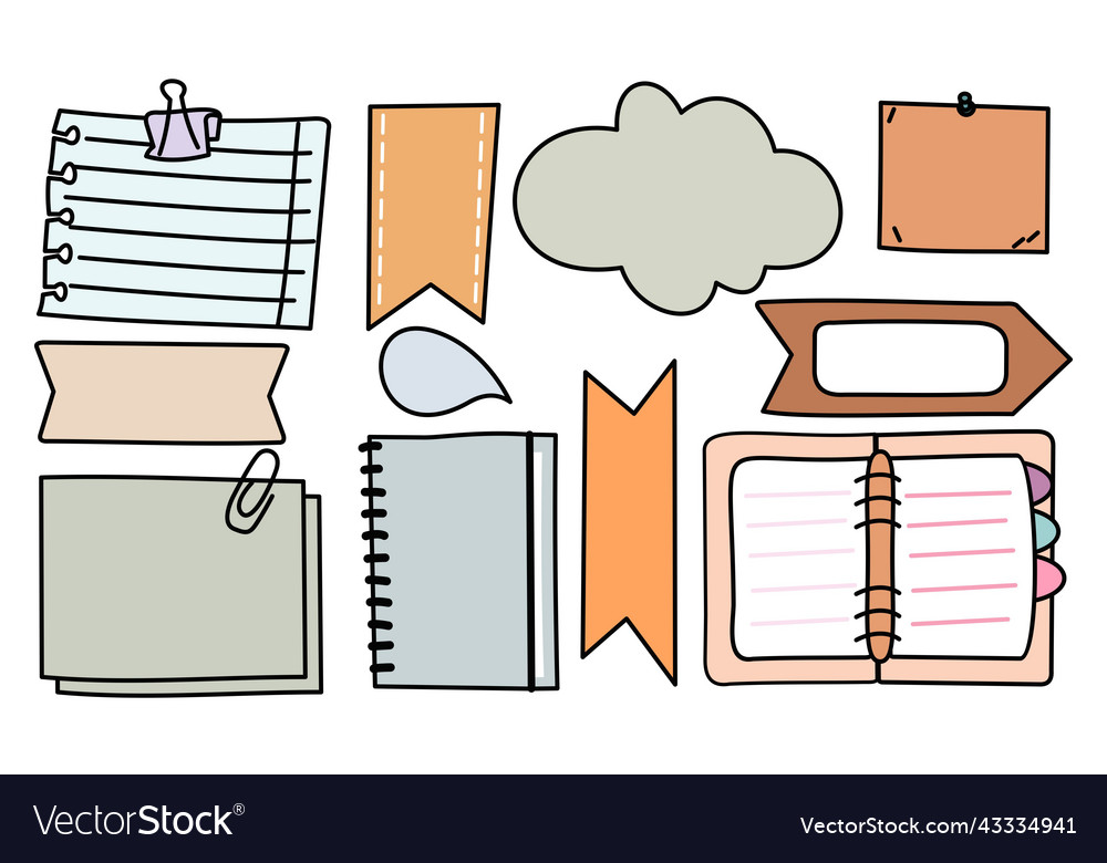Hand drawn note paper doodle set sticky notes Vector Image