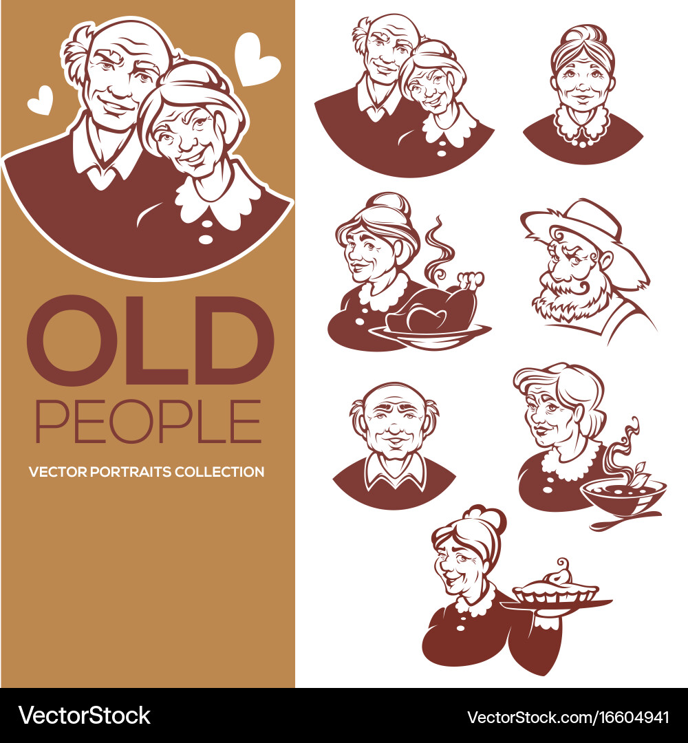 Large collection happy old people portraits Vector Image