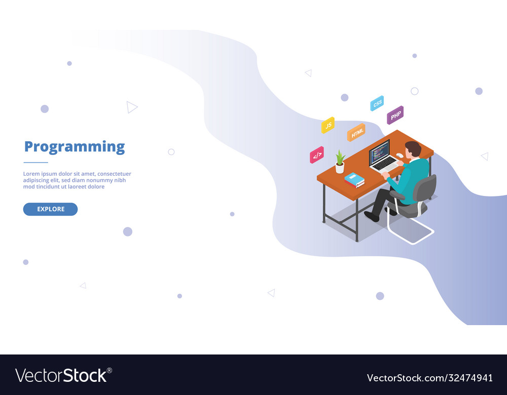 Programing man sitting chair work on laptop Vector Image