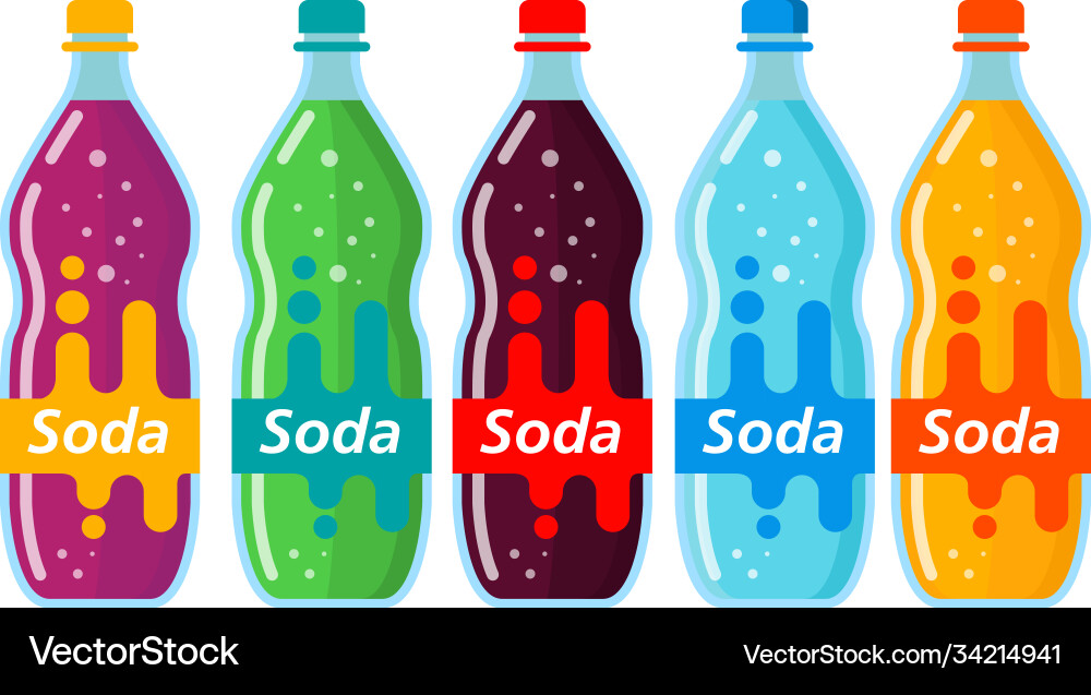Set soda water bottle glass with red lable Vector Image