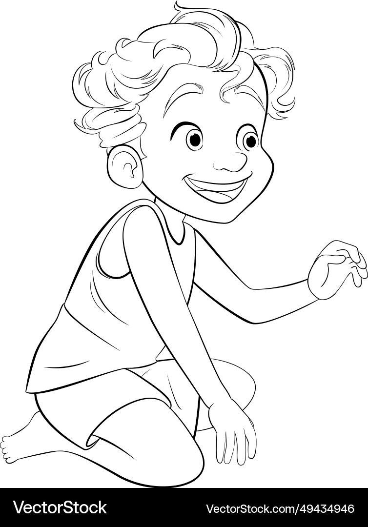Cute boy cartoon character sitting outline Vector Image