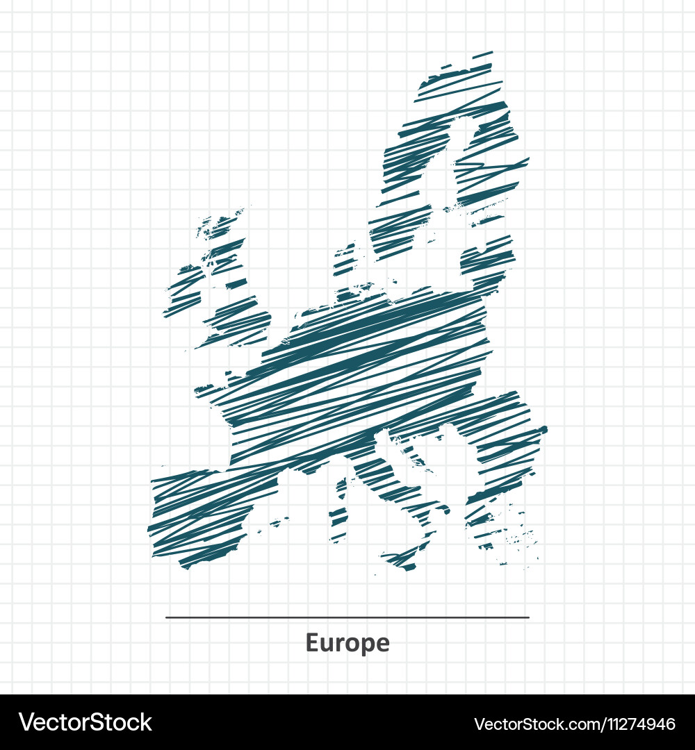 Doodle sketch of europe map Royalty Free Vector Image