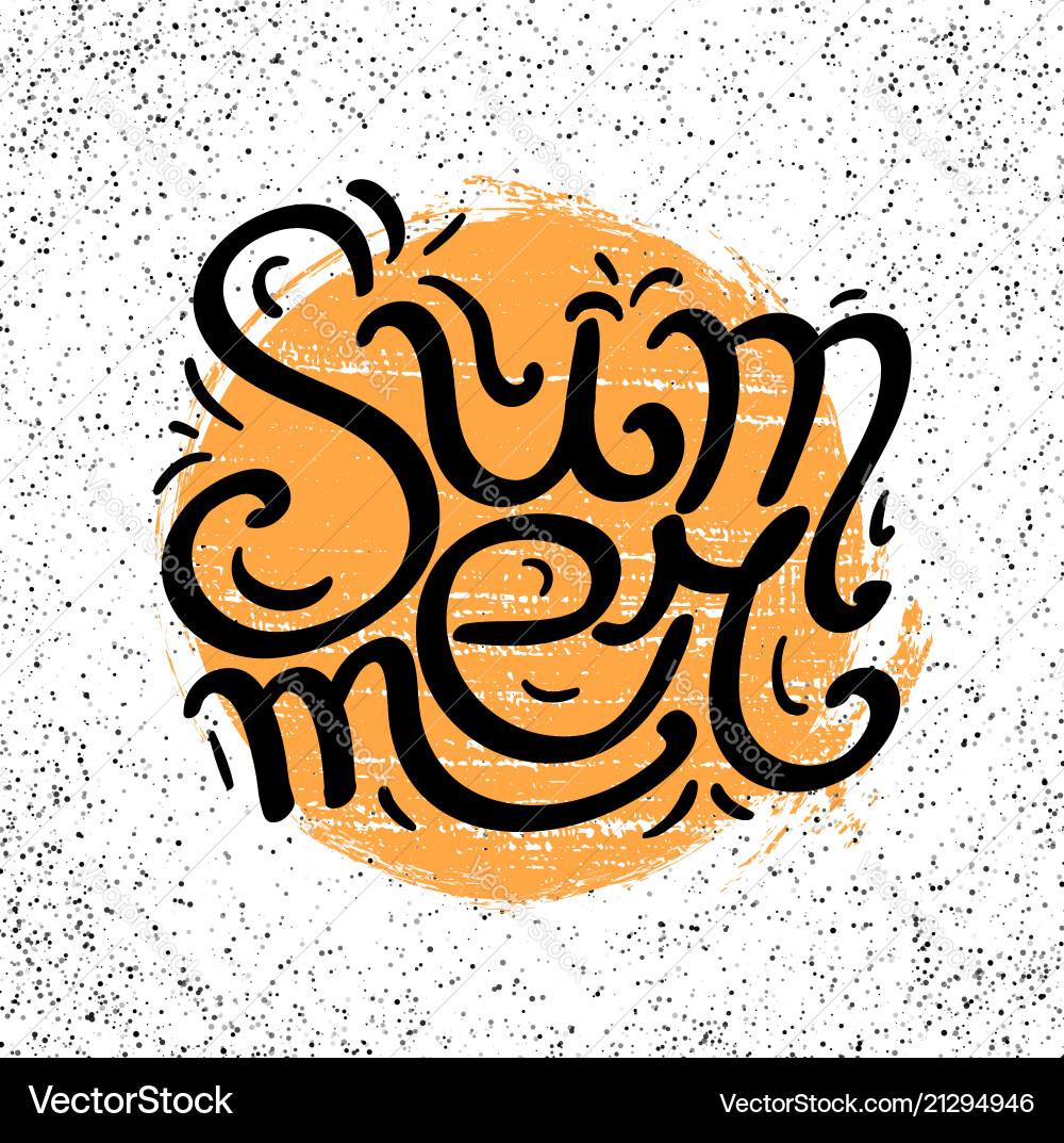 Lettering summer written by hand with grunge sun Vector Image