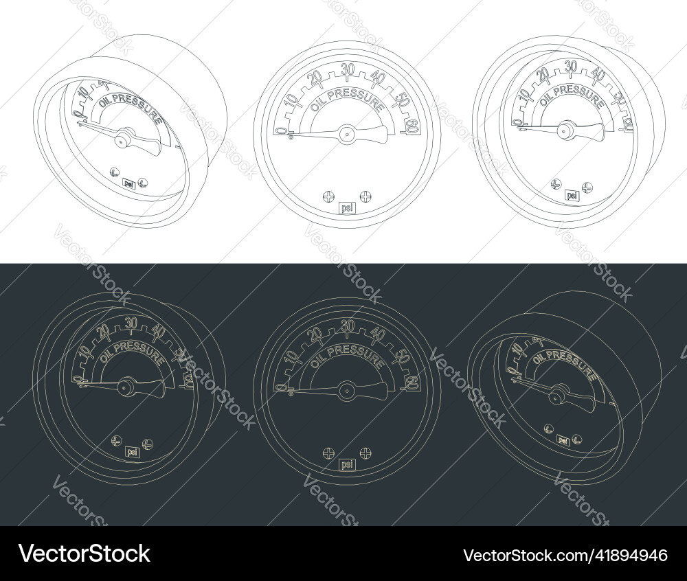 Oil pressure gauge drawings Royalty Free Vector Image