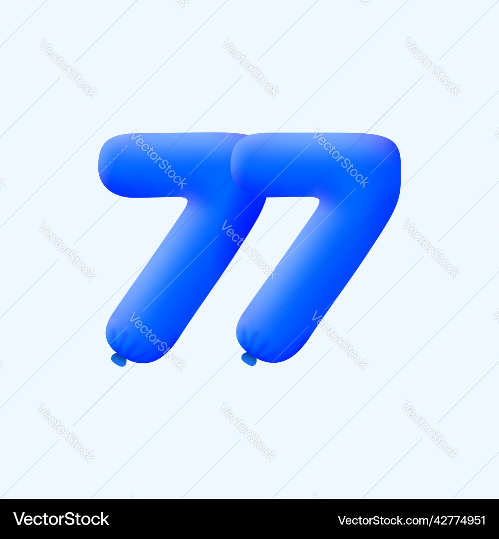 Blue 3d number 77 balloon realistic helium Vector Image