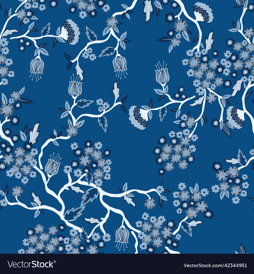 Classic blue tree branches seamless pattern Vector Image