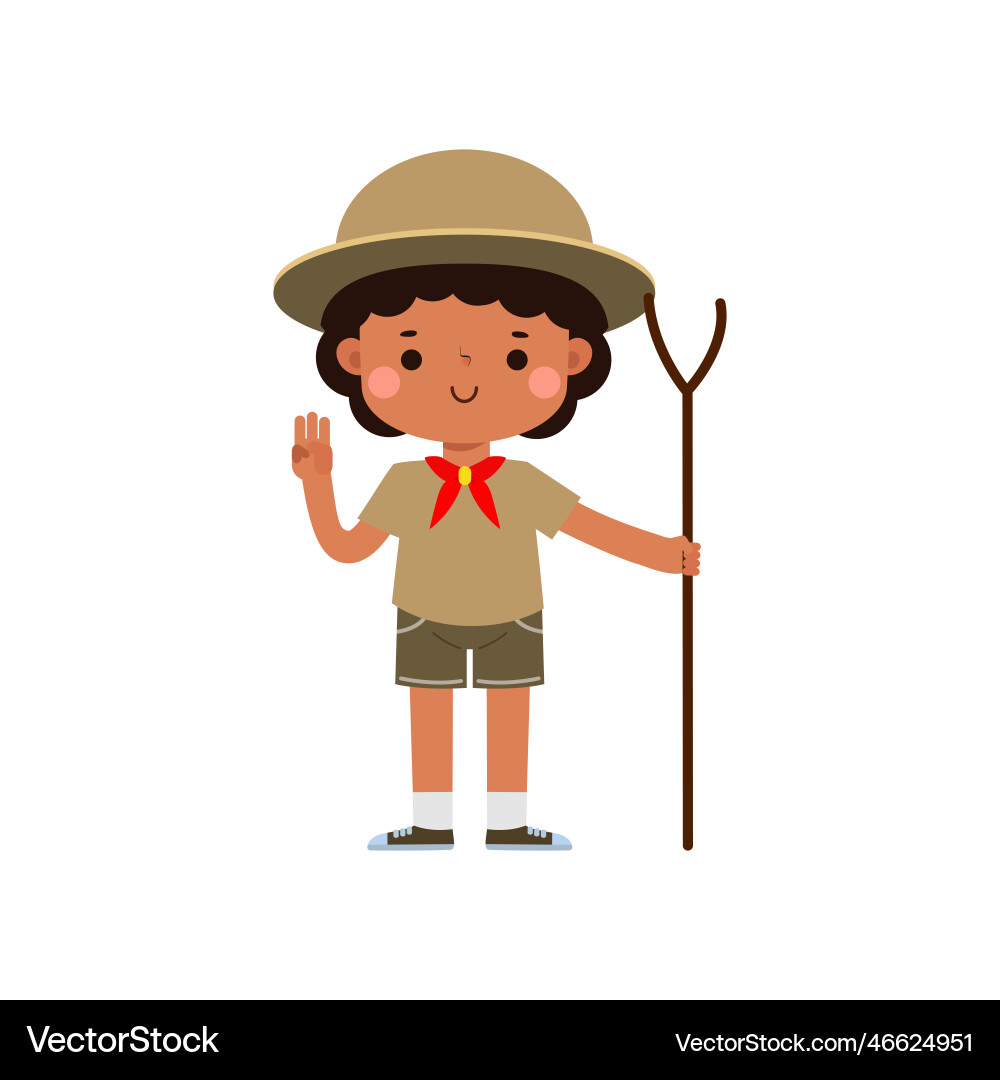 Cute little african american scout with stick Vector Image