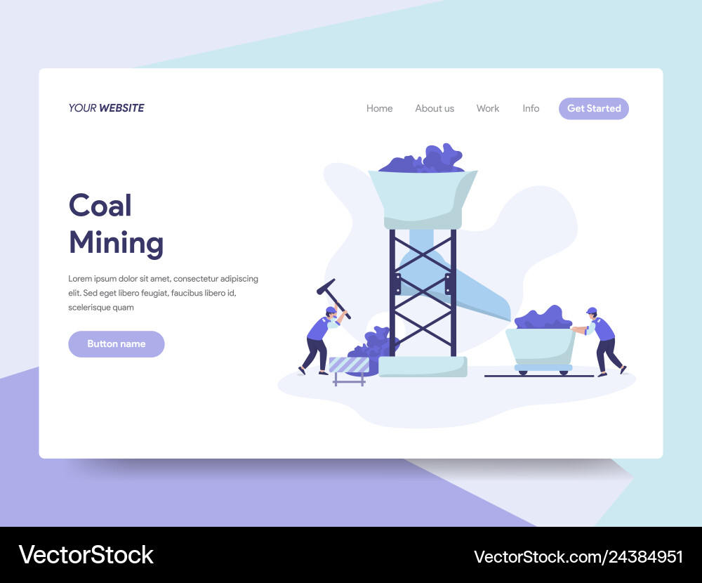 Landing page template of coal mining concept Vector Image