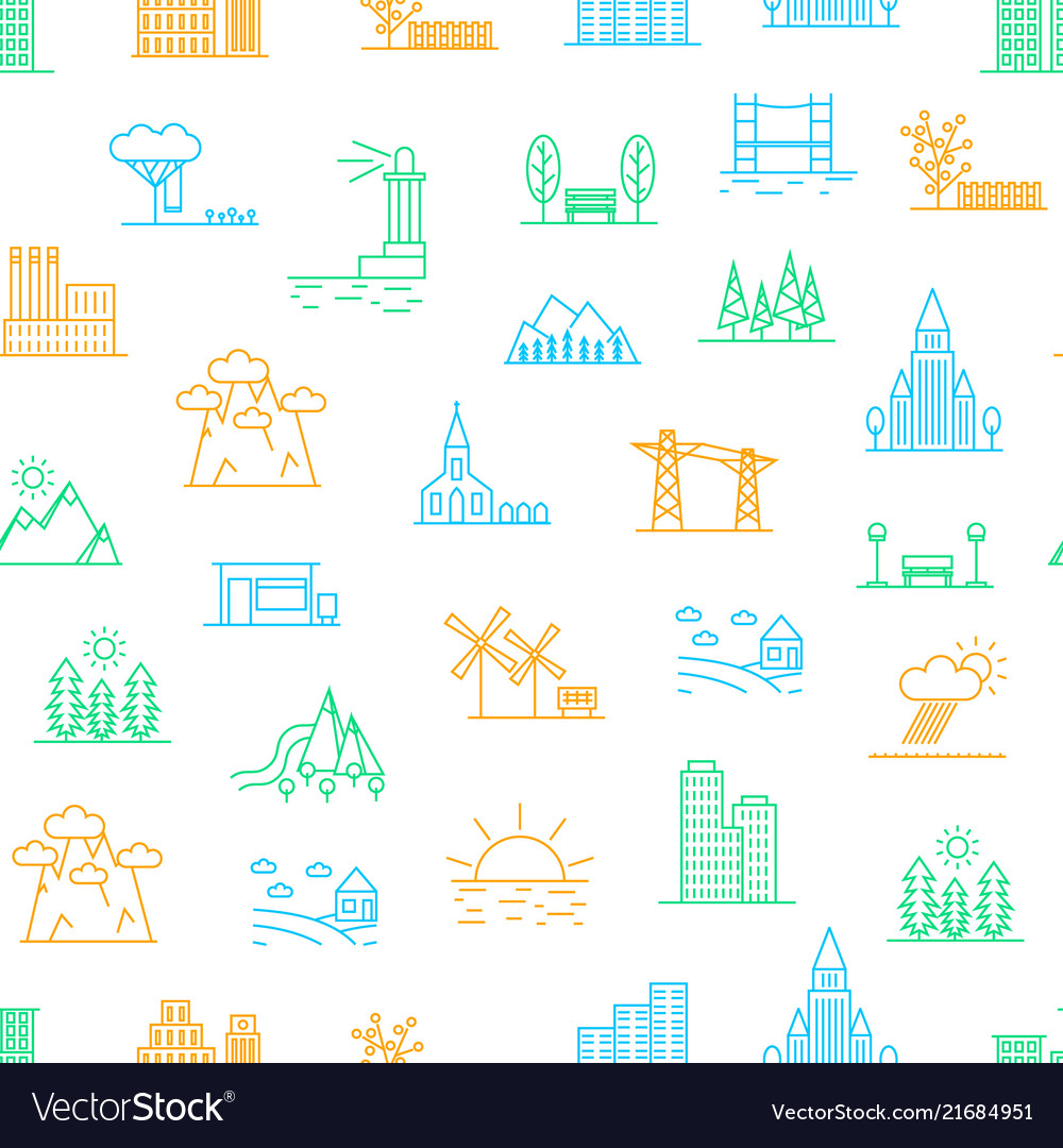 Urban scenery elements seamless pattern background