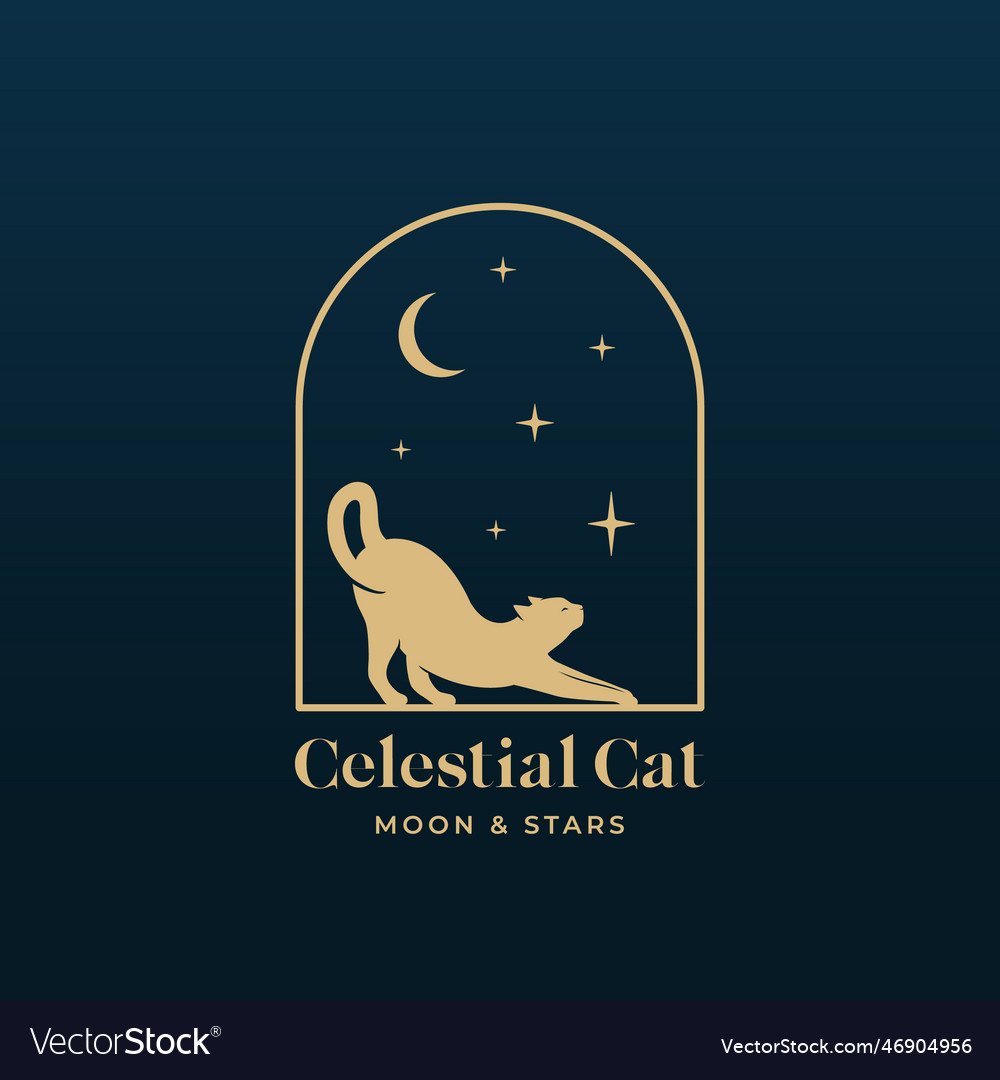 Celestial cat logo template Royalty Free Vector Image