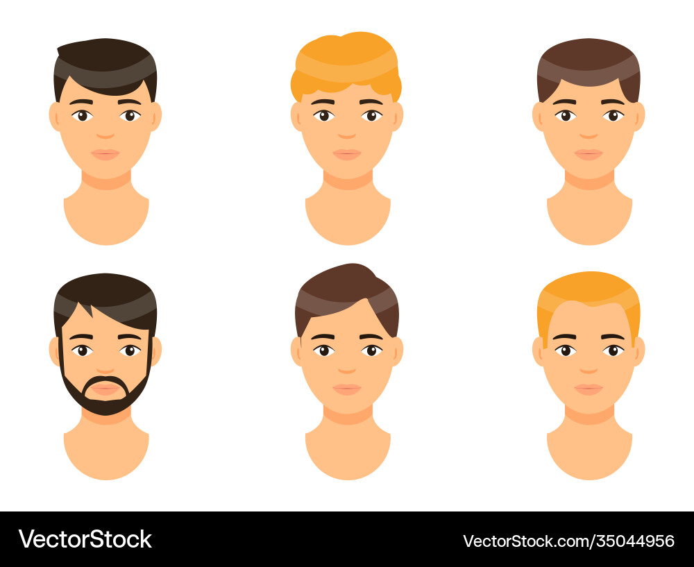 Collection avatars young guys men with brown Vector Image