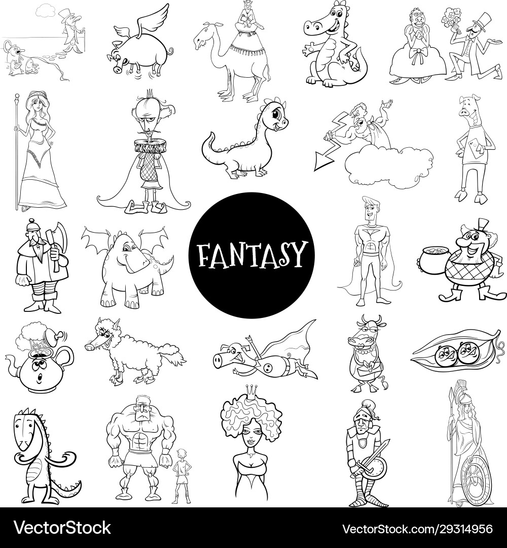 Comic fantasy characters large set color book page