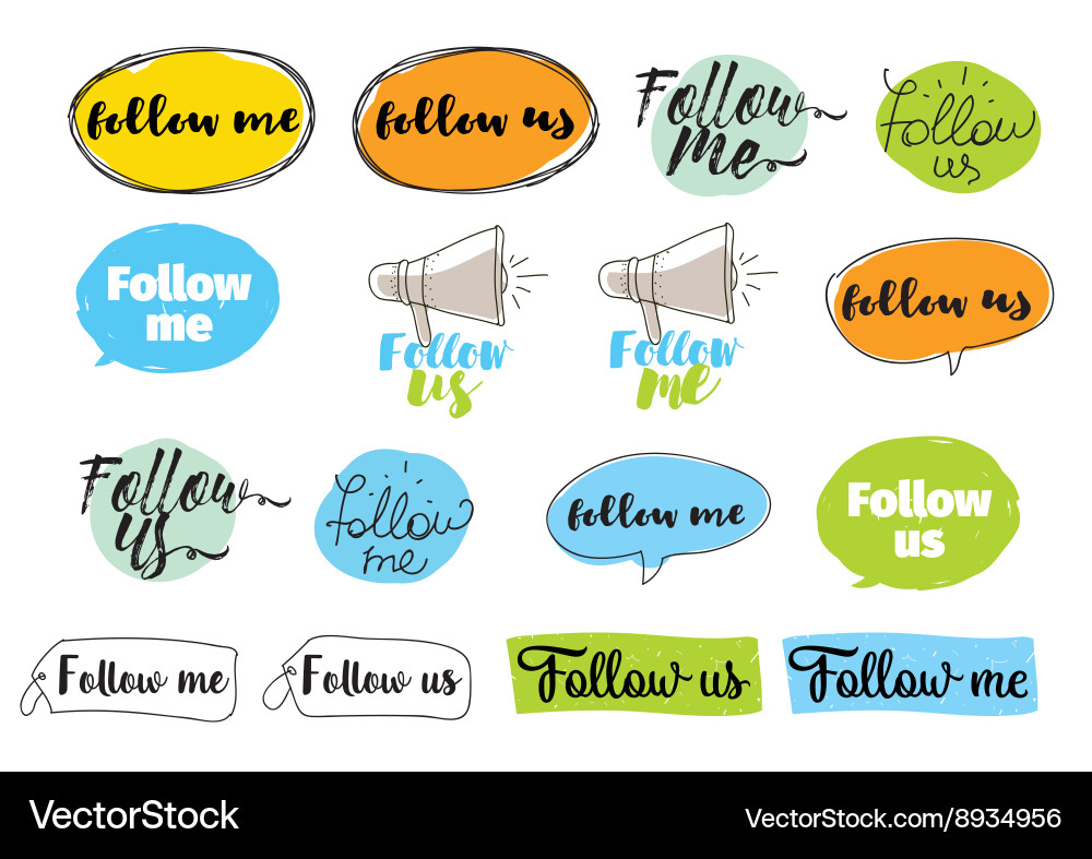 Follow me follow us labels design Royalty Free Vector Image