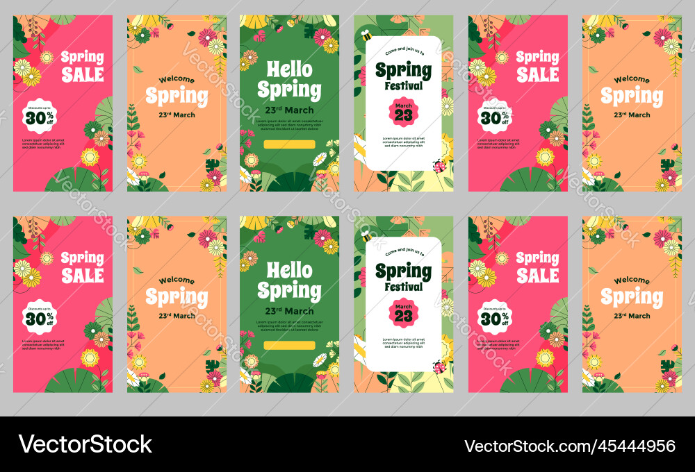 Happy spring day media social stories flat design Vector Image