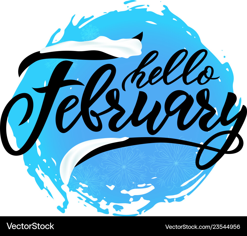 Hello february handwritten lettering on blue Vector Image