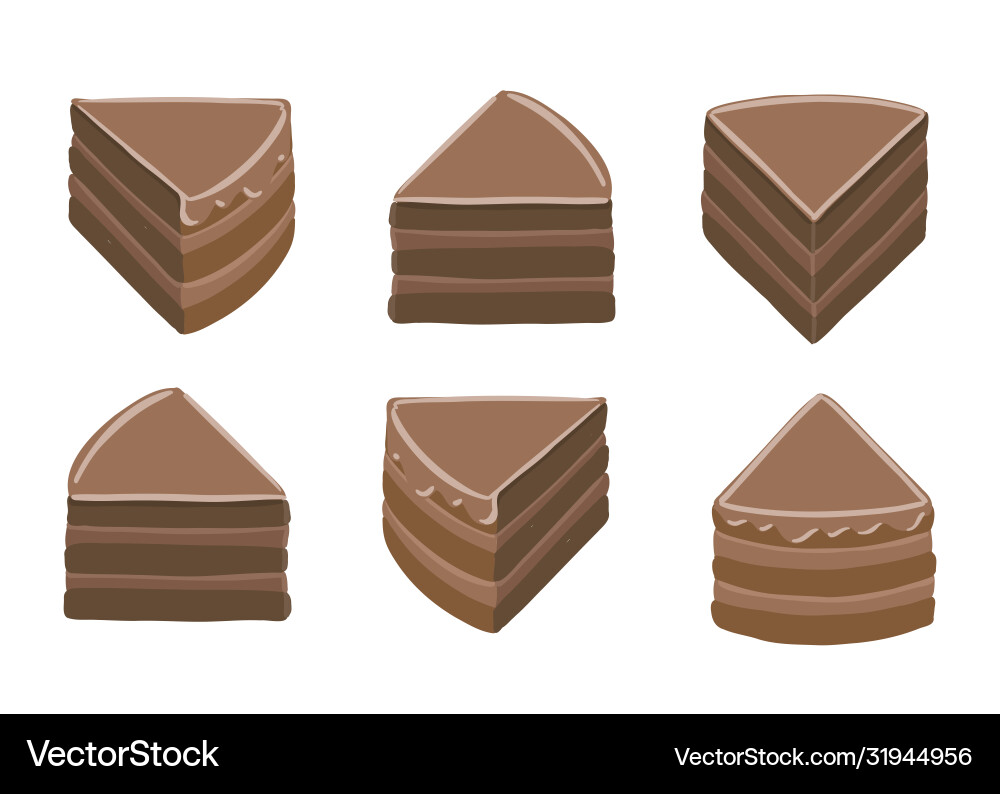 Pieces chocolate cake brown cream topping Vector Image