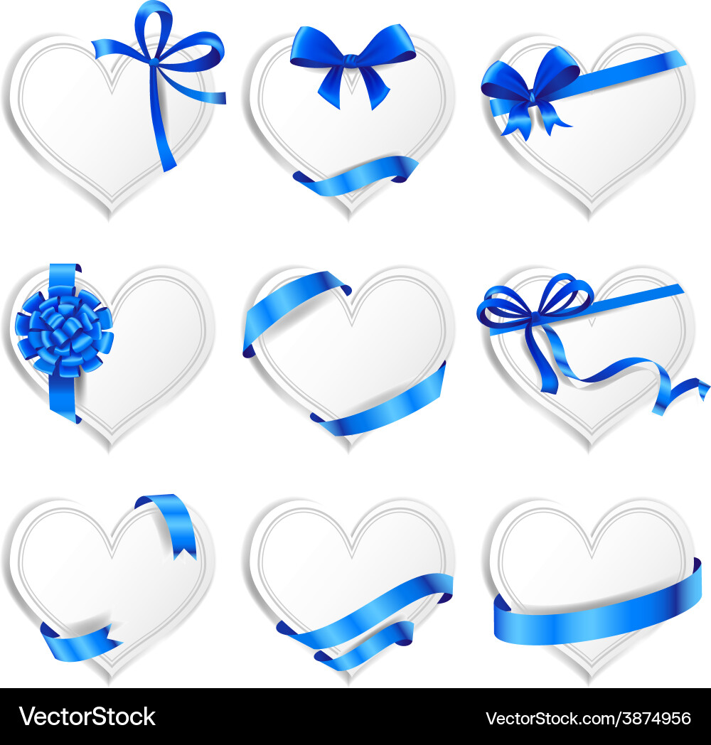 Set beautiful heart-shaped cards with blue gift Vector Image
