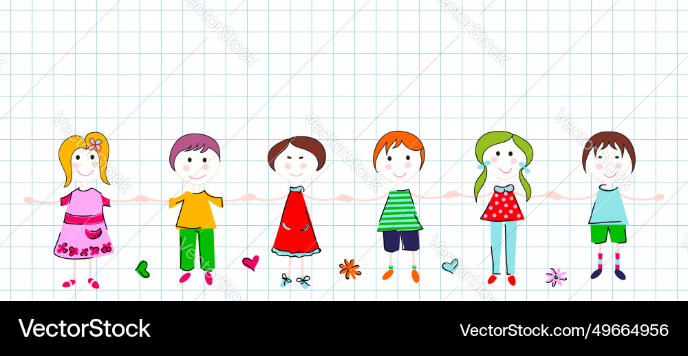 White squared paper with hand drawing kids banner Vector Image