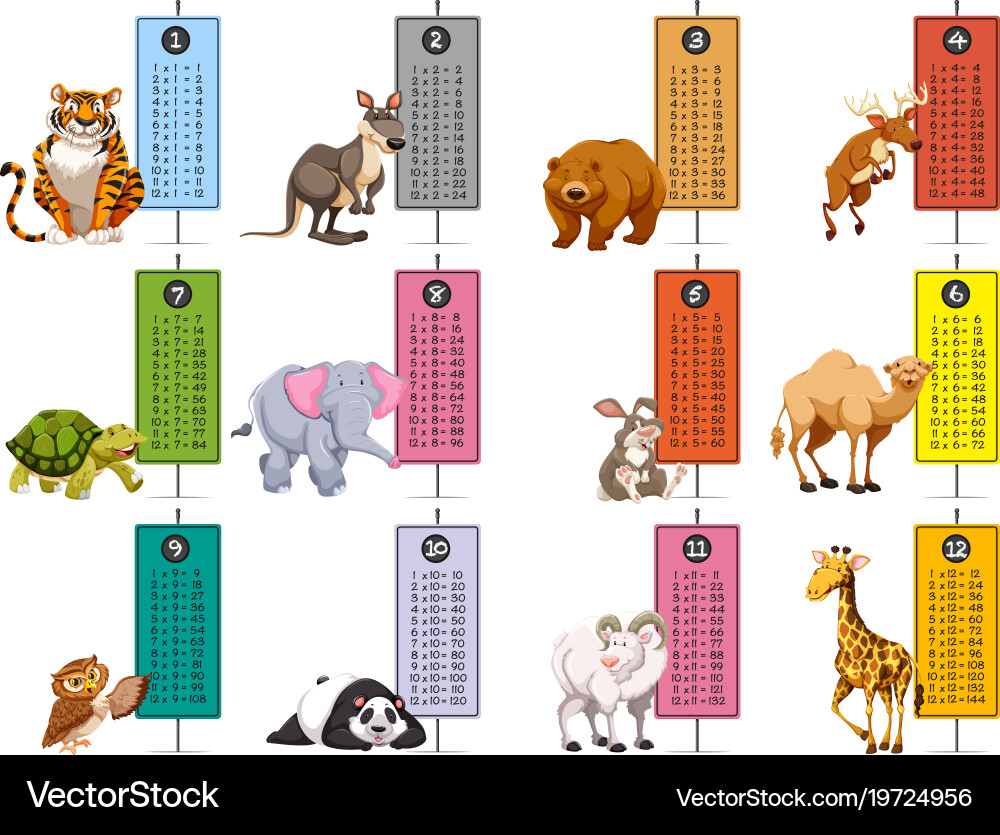 Wild animals and time tables template Royalty Free Vector