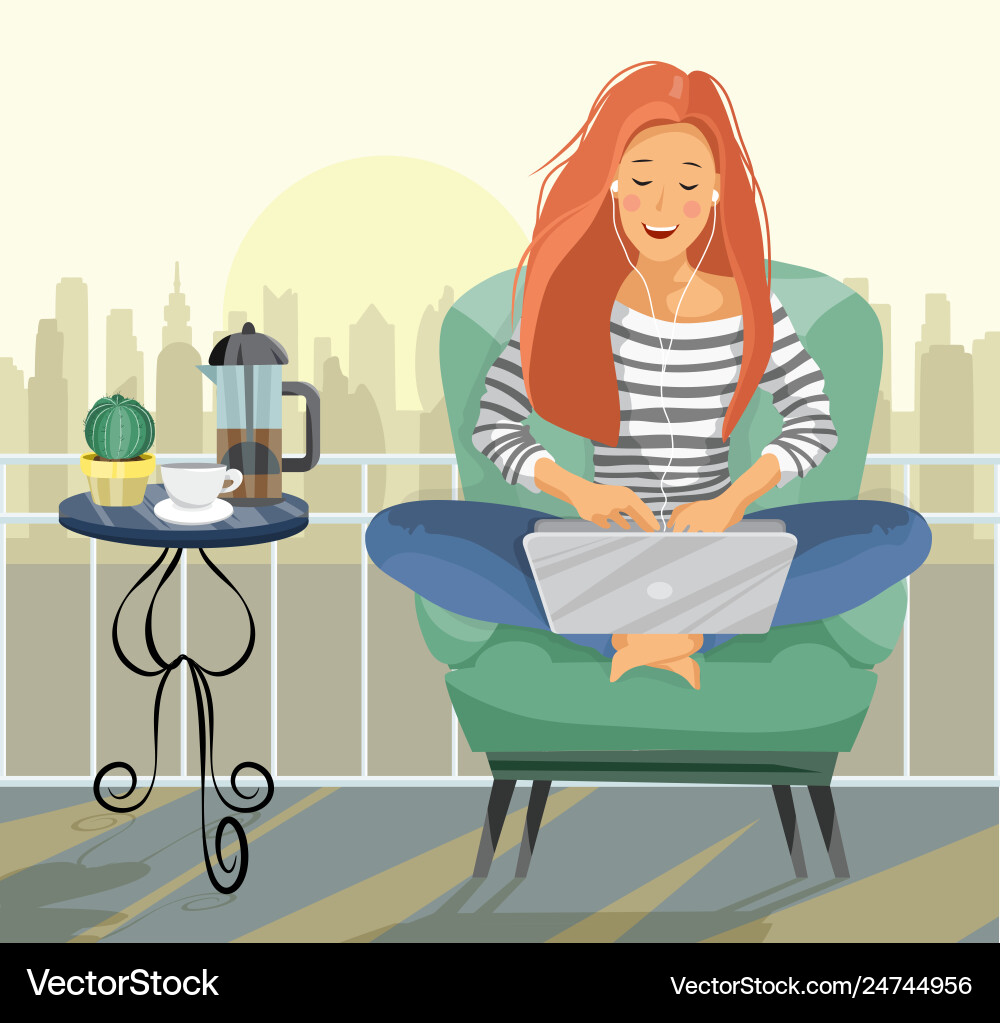 Young female blogger freelancer woman using Vector Image