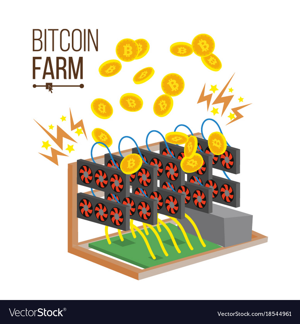 Bitcoin farm cryptocurrency mining Royalty Free Vector Image
