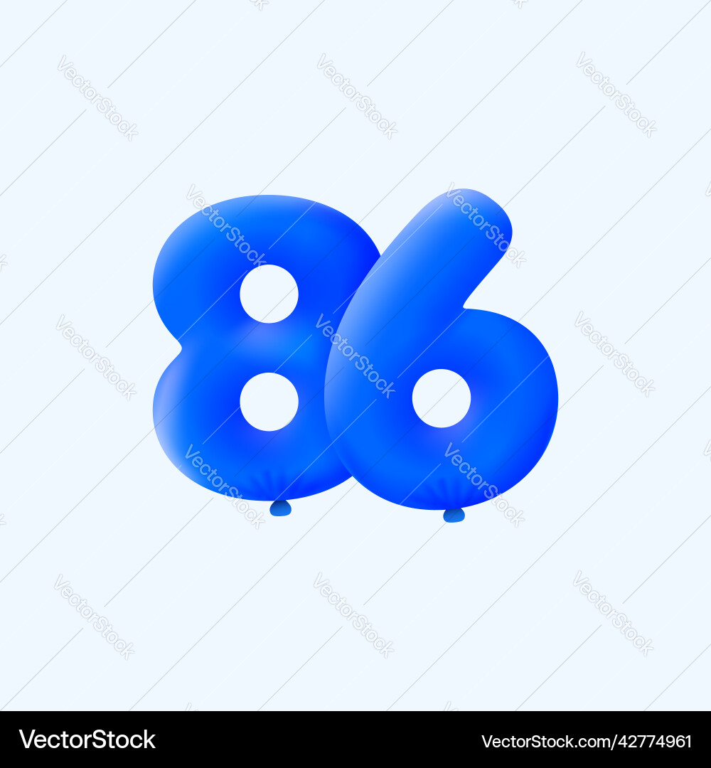 Blue 3d number 86 balloon realistic helium Vector Image