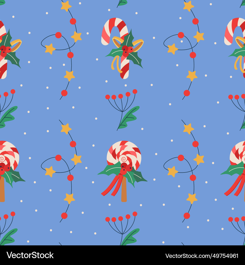Christmas pattern with lollipop stick ribbon and Vector Image