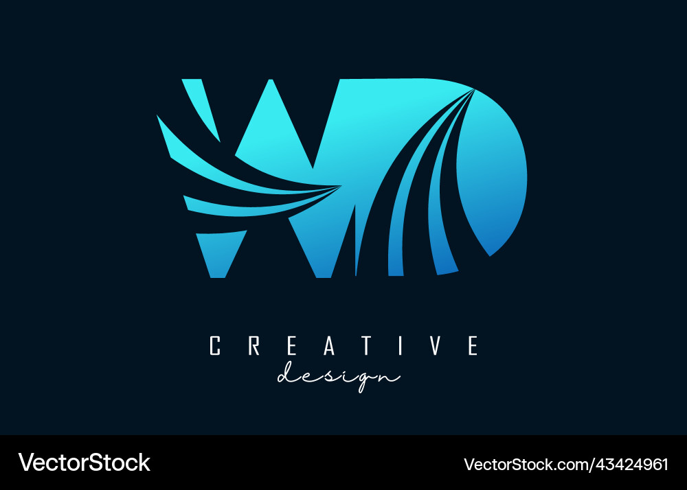 Creative blue letters wd w d logo with leading Vector Image