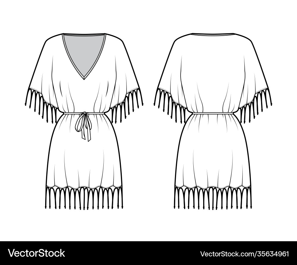 Fringed kaftan dress technical fashion Royalty Free Vector