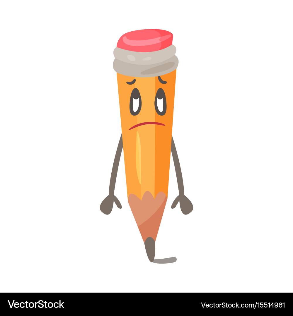 Frustrated cartoon humanized pencil with sad eyes Vector Image
