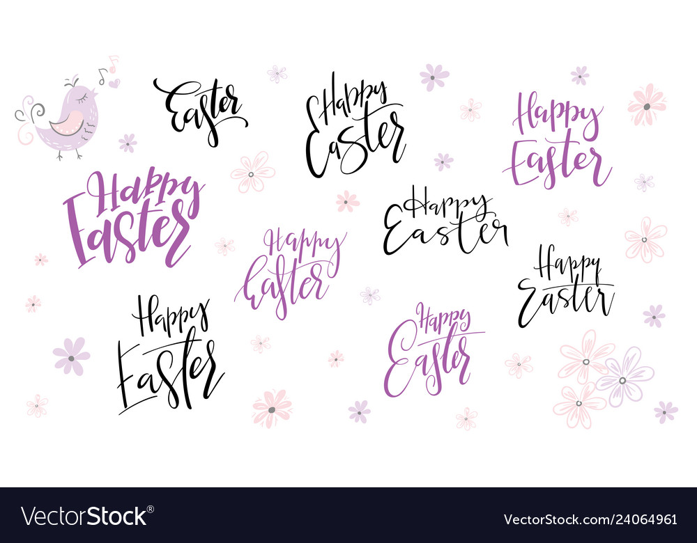 Hand lettering happy easter day phrases set Vector Image
